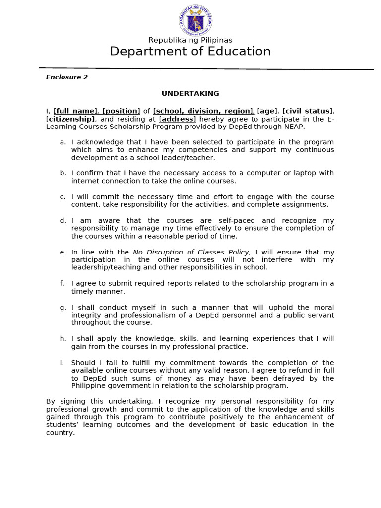 Enclosure 2 Undertaking 2 | PDF | Educational Technology