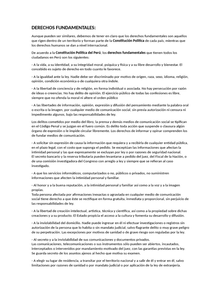 Derechos Fundamentales en Perú: Guía Esencial | PDF | Libertad de ...