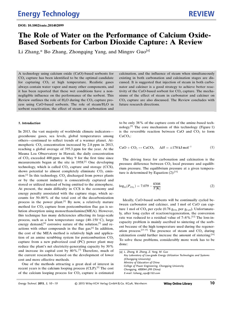 The Role of Water On The Performance of Calcium Oxide-Based For Carbon ...