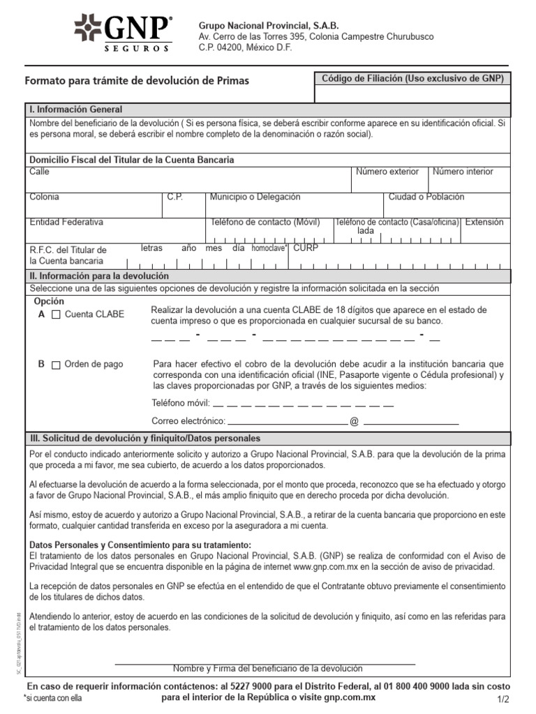Formato de Devolución GNP | PDF | Bancos