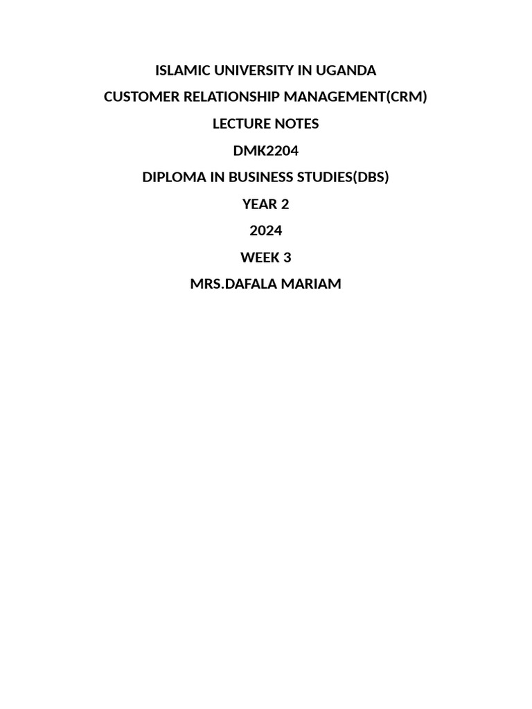 Week 3 CRM Notes (Notes No.2) | PDF | Customer Relationship Management ...