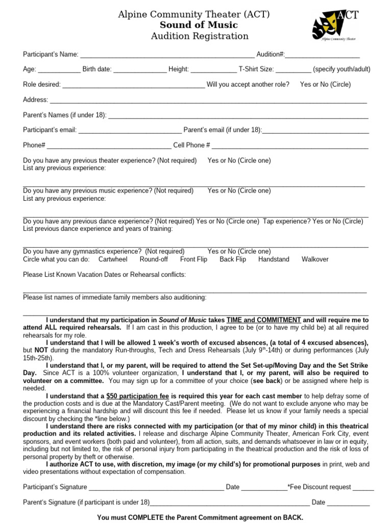 Sound of Music Audition Form | PDF