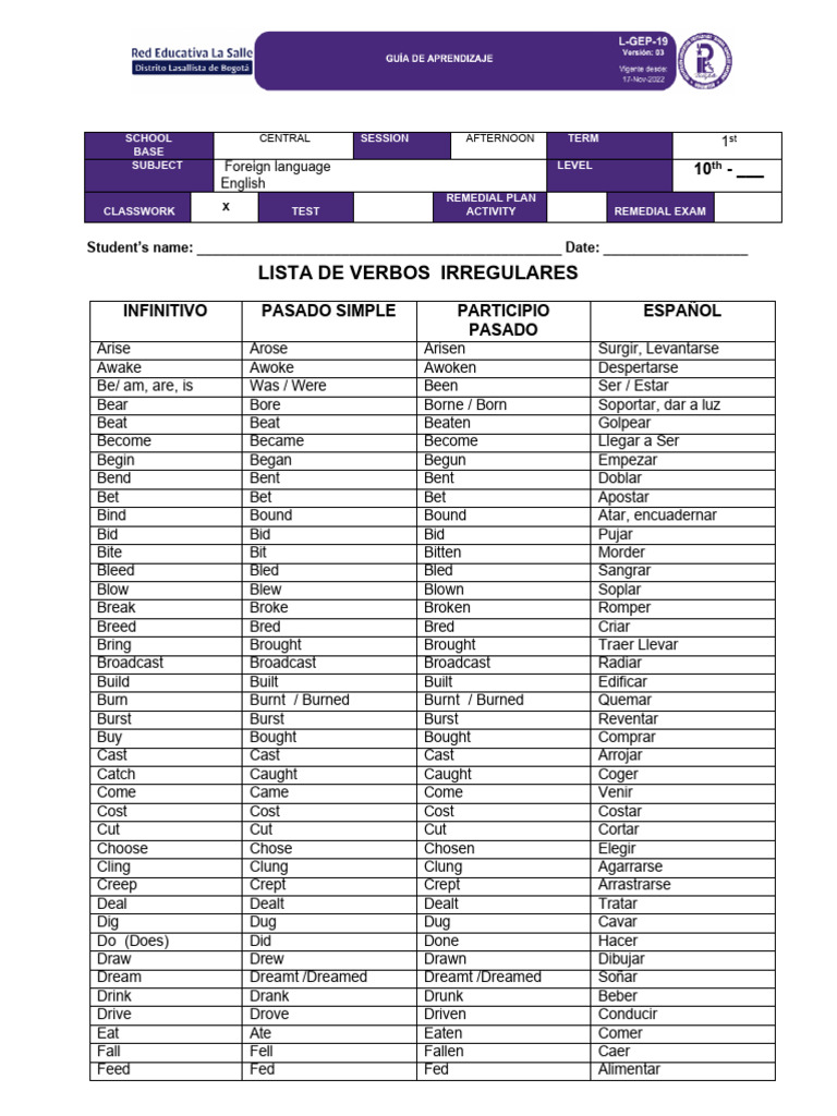 Regular and Irregular Verbs 10th Grade | PDF | Linguistics