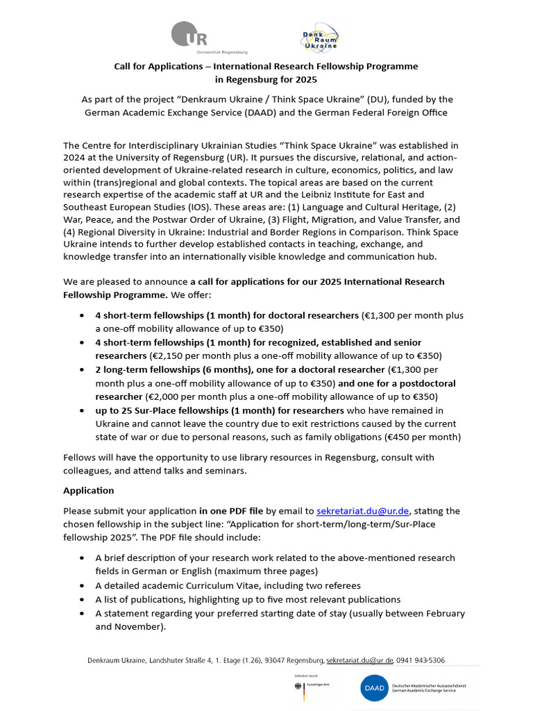 2025 International Research Fellowships | PDF | Ukraine