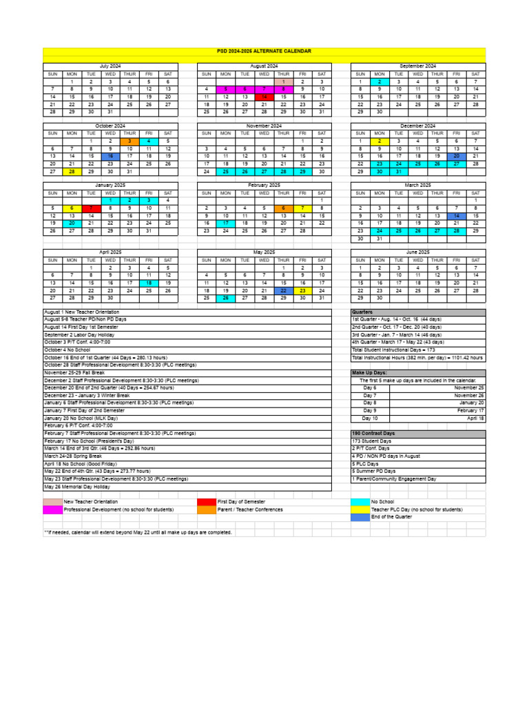 PSD 2024-25 Alternate Calendar | PDF | Academic Term | Entertainment Events