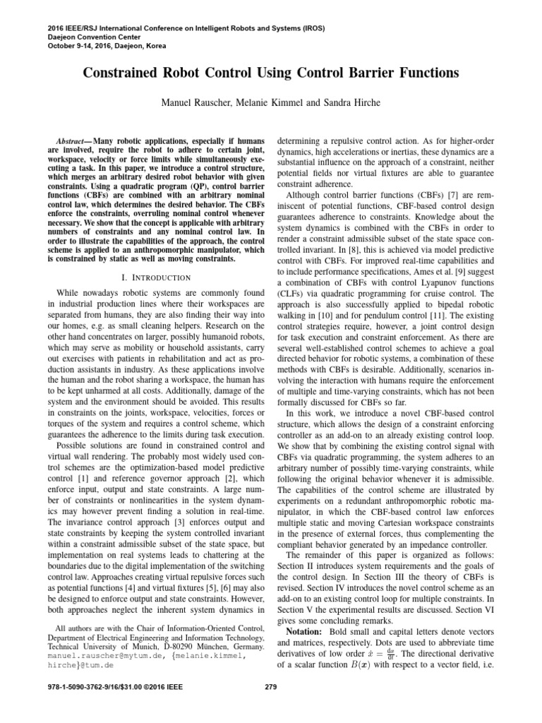 Constrained Robot Control Using Control Barrier Functions | PDF | Derivative | Function ...