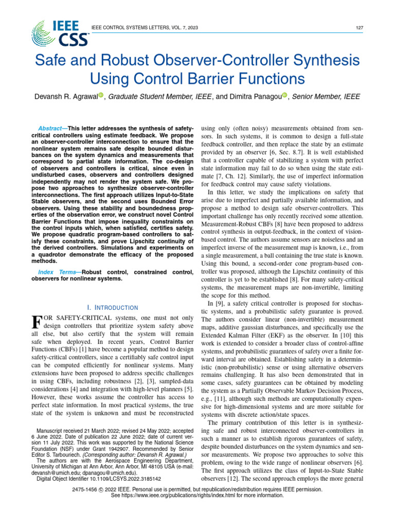 Safe_and_Robust_Observer-Controller_Synthesis_Using_Control_Barrier_Functions | PDF ...