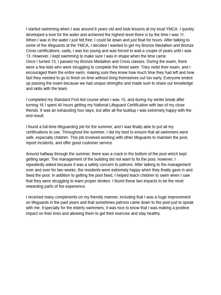 Western Ivey HBA Character Supplementary Application 1 | PDF | Swimming