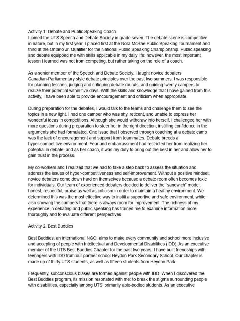 Western Ivey HBA Extracurricular Supplementary Application 2 | PDF ...