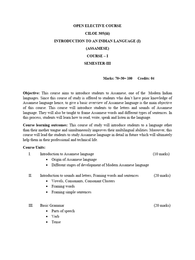 Open Elective Course (Appendix-130) Mil&Ls, Du | PDF | Tamil Language | Verb