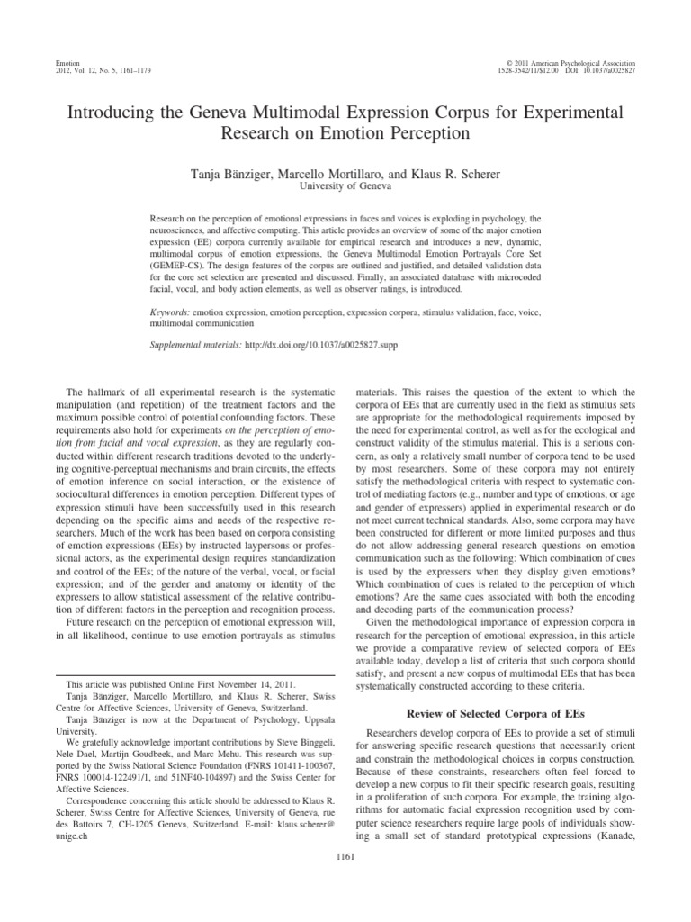 Bänziger_etal_2012_GEMEP_corpus | PDF | Emotions | Anger