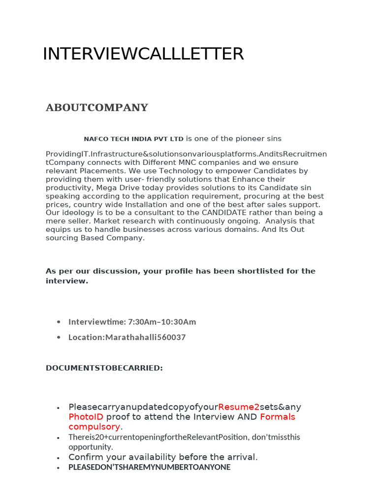 Nafco Interview Call Letter | PDF | Business