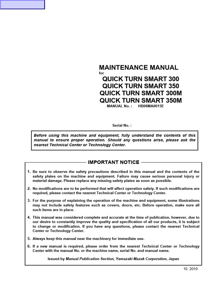 Quick Turn Smart 300/350 Maintenance Manual | PDF | Numerical Control ...