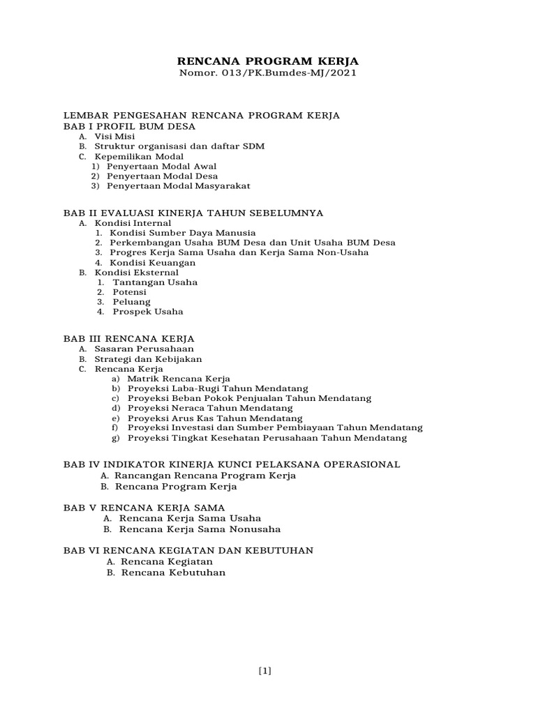 Rencana Proker - Bumdes Unggul Sejahtera - Tambakboyo | PDF