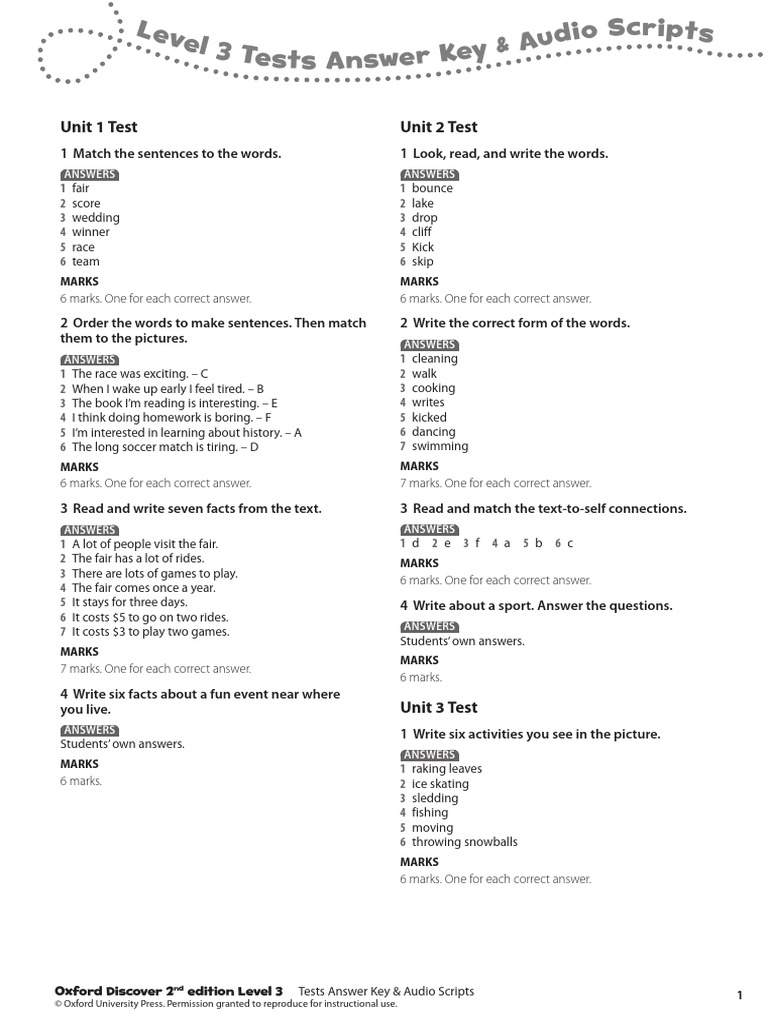 Oxford Discover Level 3 Tests Answer Key | PDF | Orchestras