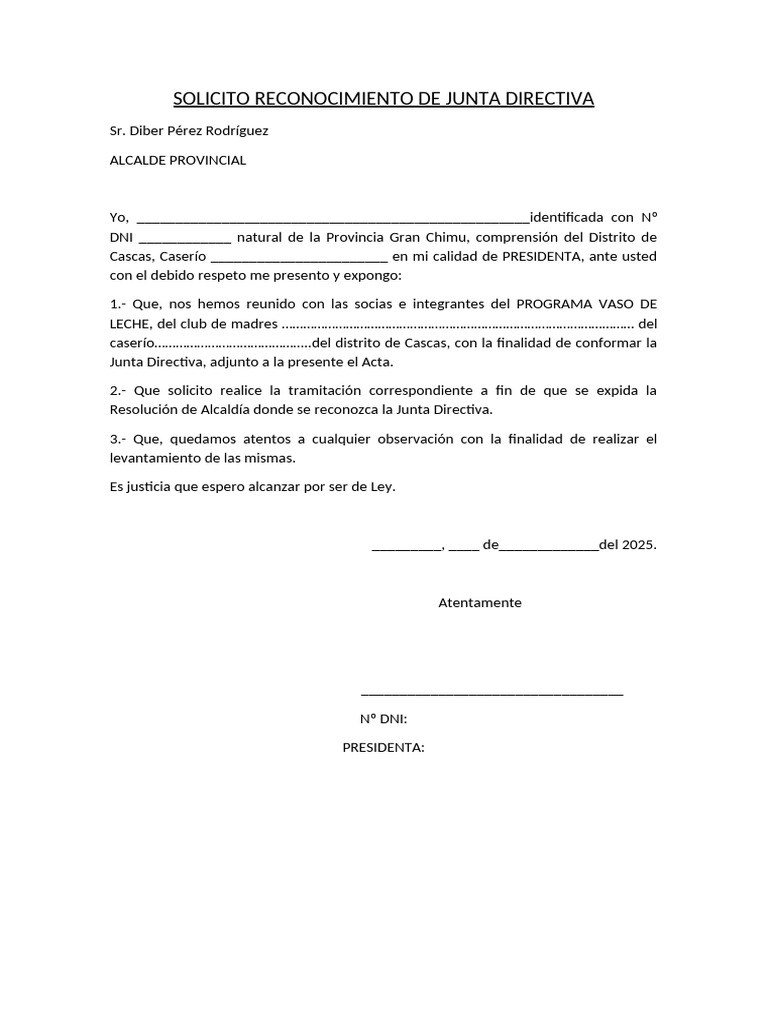 PVL - Solicito Reconocimiento de Junta Directiva | PDF