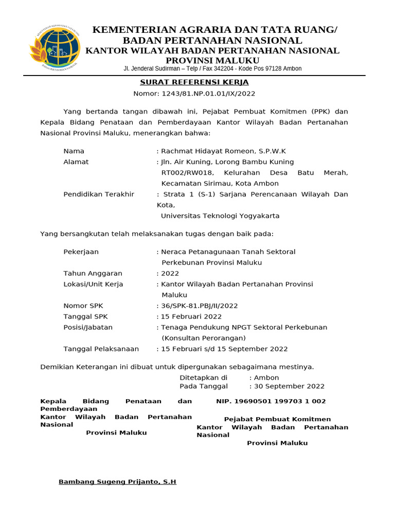 Surat Referensi Kerja Rachmat Hidayat | PDF