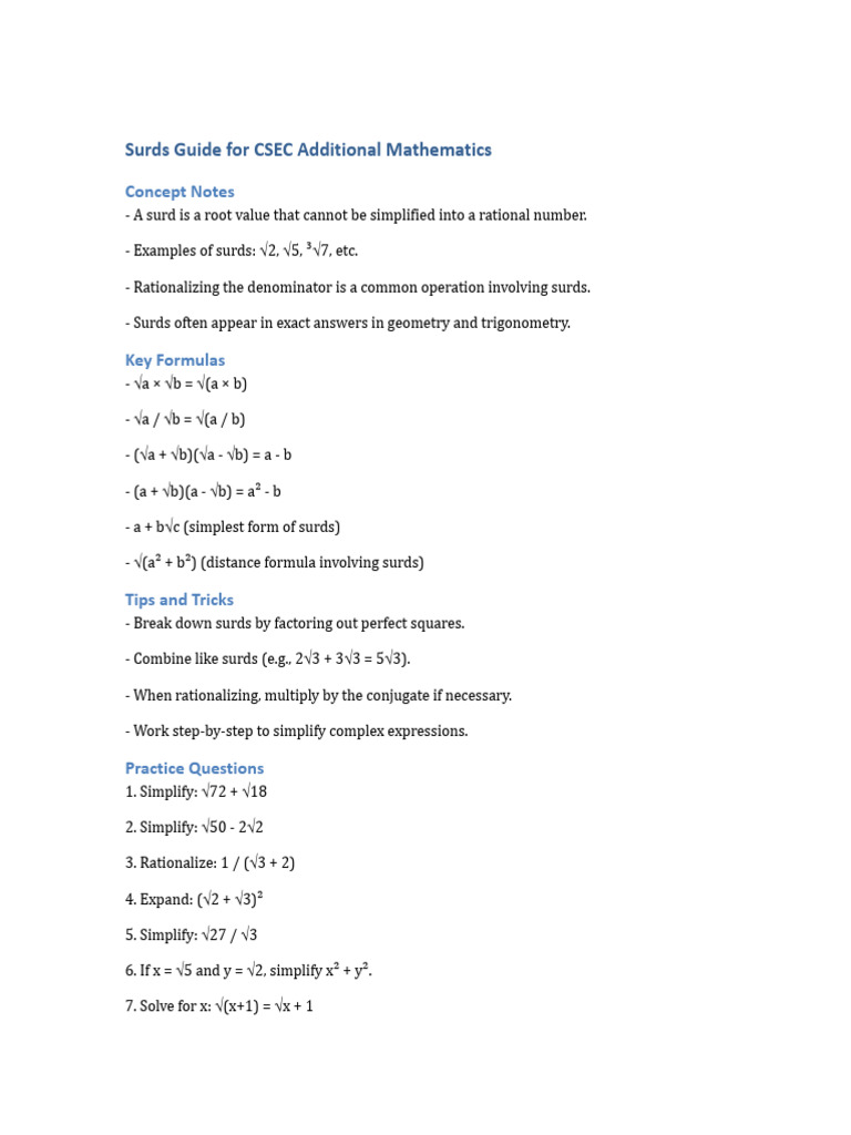 Surds Expanded Guide | PDF