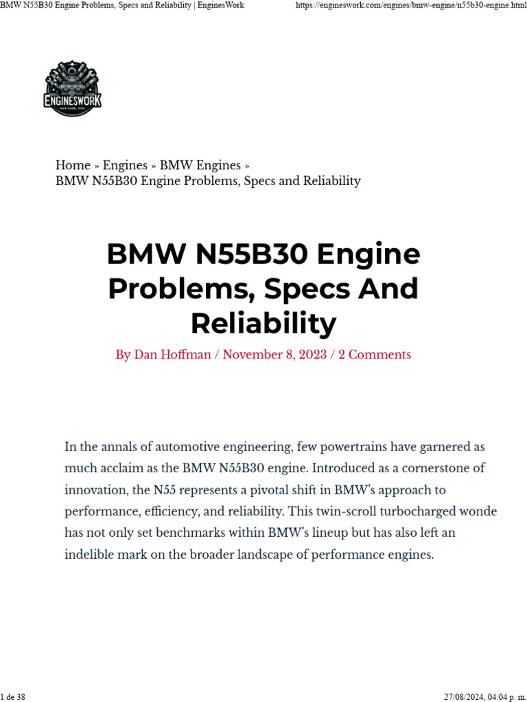 BMW N55B30 Engine Problems, Specs and Reliability - EnginesWork | PDF ...