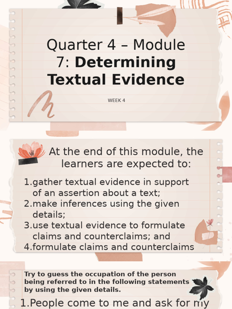 Textual Evidence Skills Module | PDF