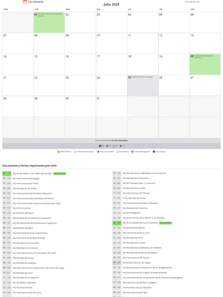Festividades y Fechas Clave Julio 2024 | PDF