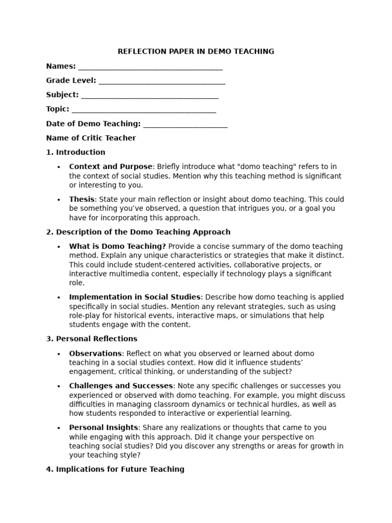 Reflection Paper in Demo Teaching Format | PDF | Teaching | Learning