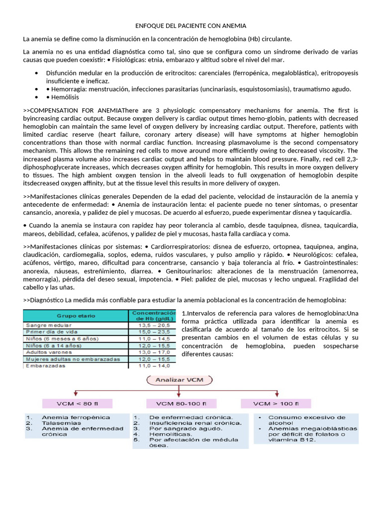 Enfoque Del Paciente Con Anemia | PDF | Anemia | Glóbulo rojo