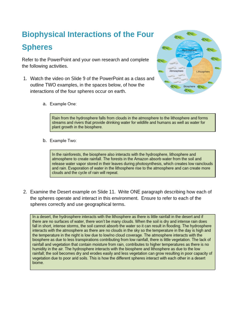 5.2 Biophysical Interactions of The Four Spheres - WORKSHEET | PDF ...