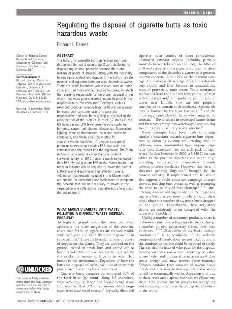 Regulating Cigarrete Disposal Waste | PDF | Cigarette | Waste