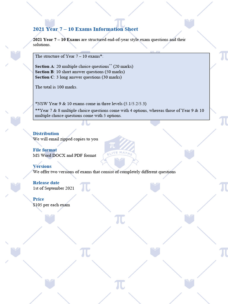 Year 7 10 Mathematics Information 3 | PDF