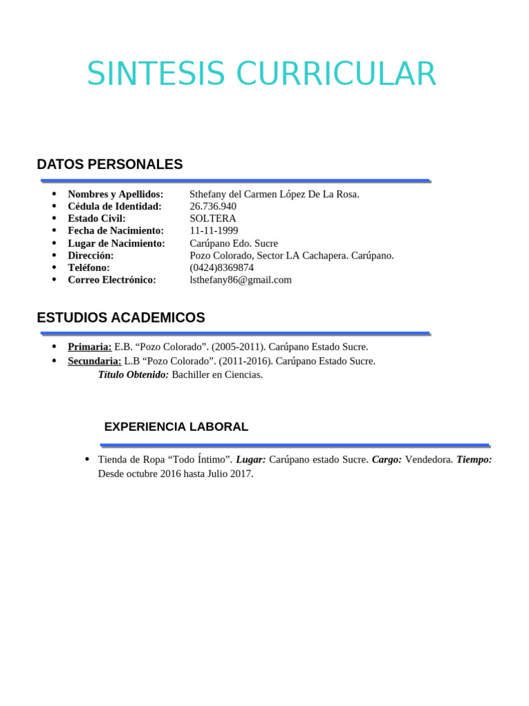 Curriculo Sthefany Lopez | PDF