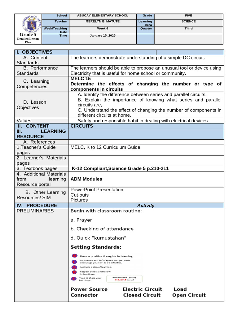 Grade 5 COT IN SCIENCE Q4 | PDF | Series And Parallel Circuits ...