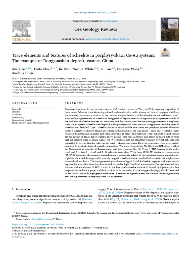 Trace Elements and Textures of Scheelite in Porphyry-Skarn Cu-Au System ...
