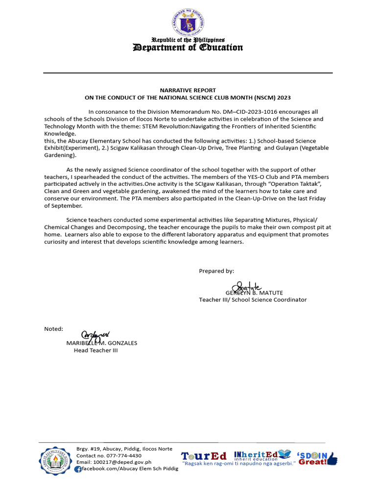 100217-Abucay Es-Science Moth Celebration-Narrative Report | PDF ...