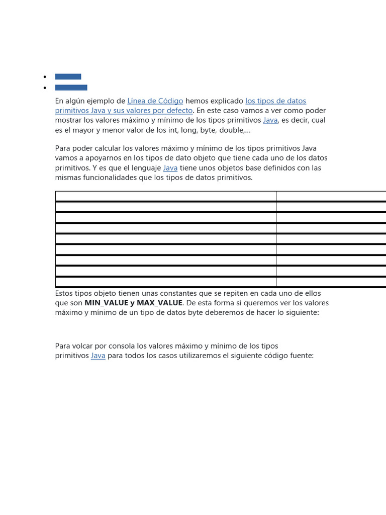 Valores Máximo y Mínimo de Los Tipos Primitivos Java | PDF | Java ...