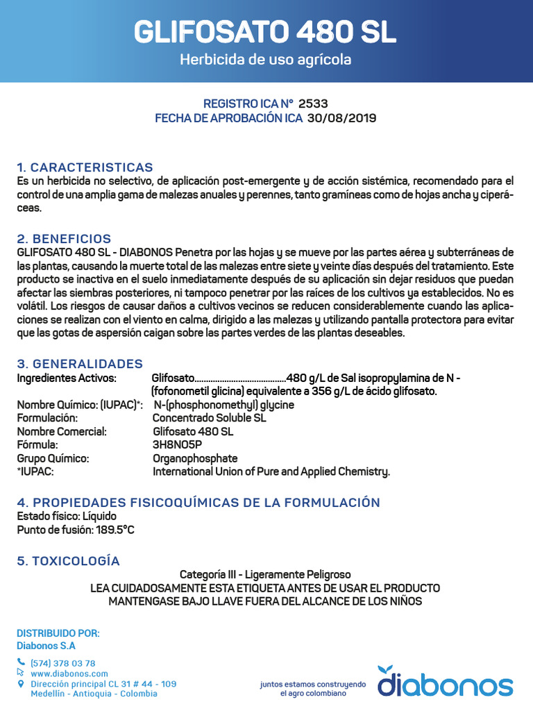 Glifosato 480 SL | PDF | Agua | Herbicida