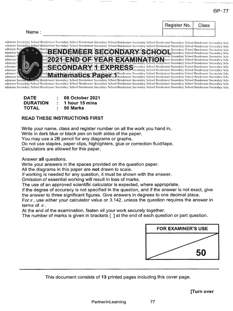 Math - Sec 1 - SA 2 - 2021 - Bendemeer Sec | PDF | Interest ...