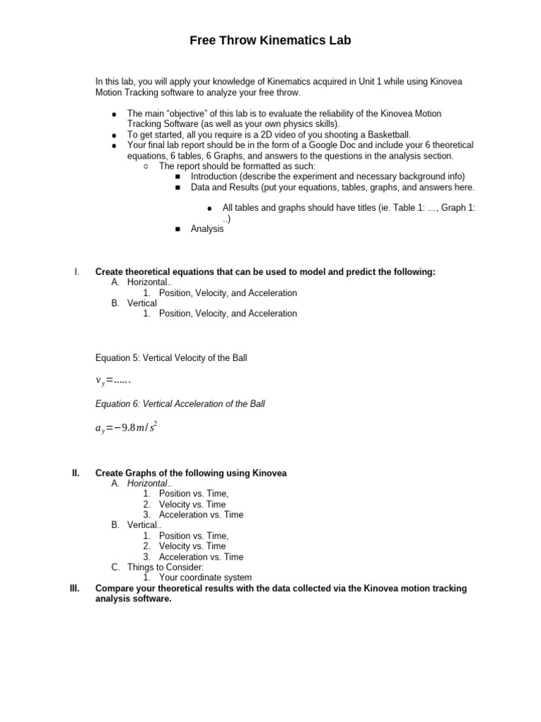 Analyze Free Throw Kinematics Lab | PDF | Kinematics | Velocity