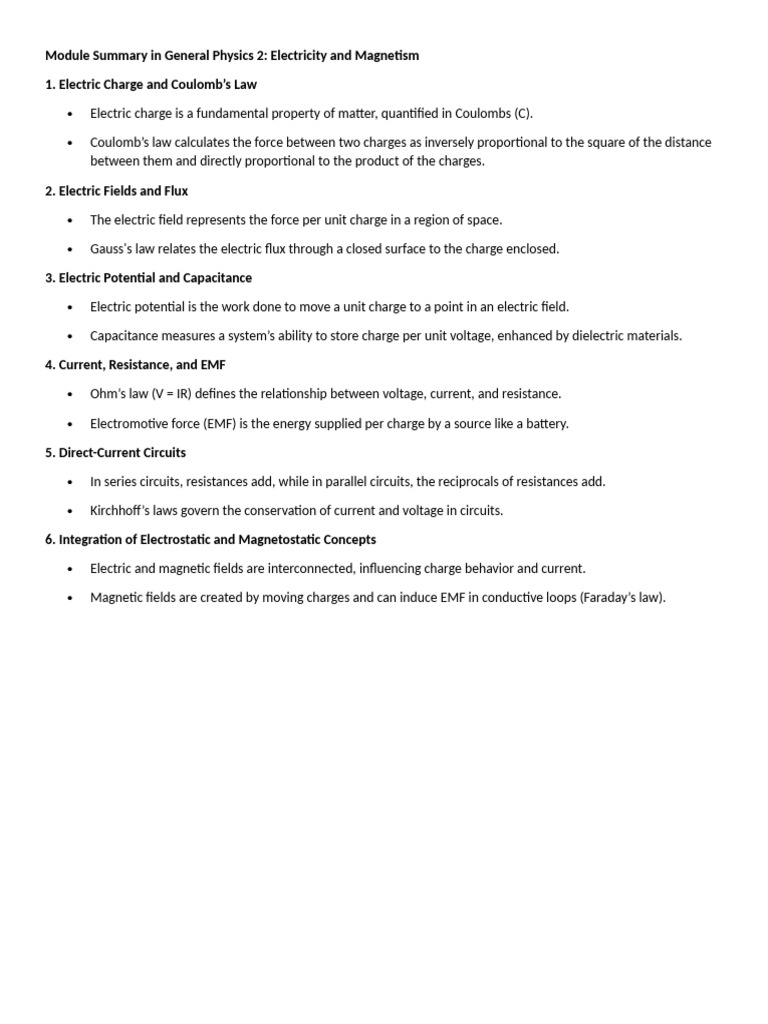 Module Summary in General Physics 2 | PDF