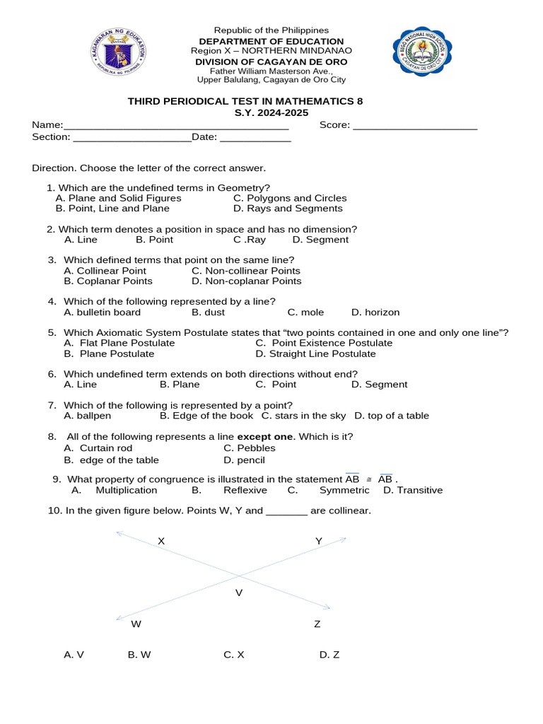 Grade 8 Math (3rd Quarter Exam) | PDF | Line (Geometry) | Classical ...