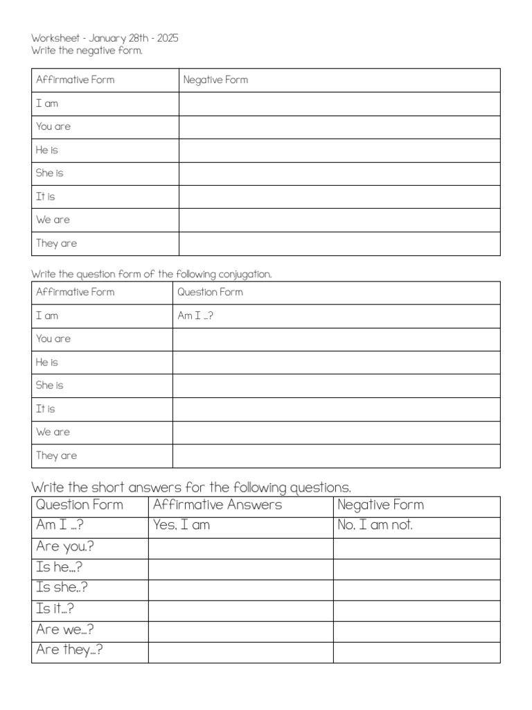 Week 2 - Verb To Be - Negative and Question Form - Enero 28 | PDF