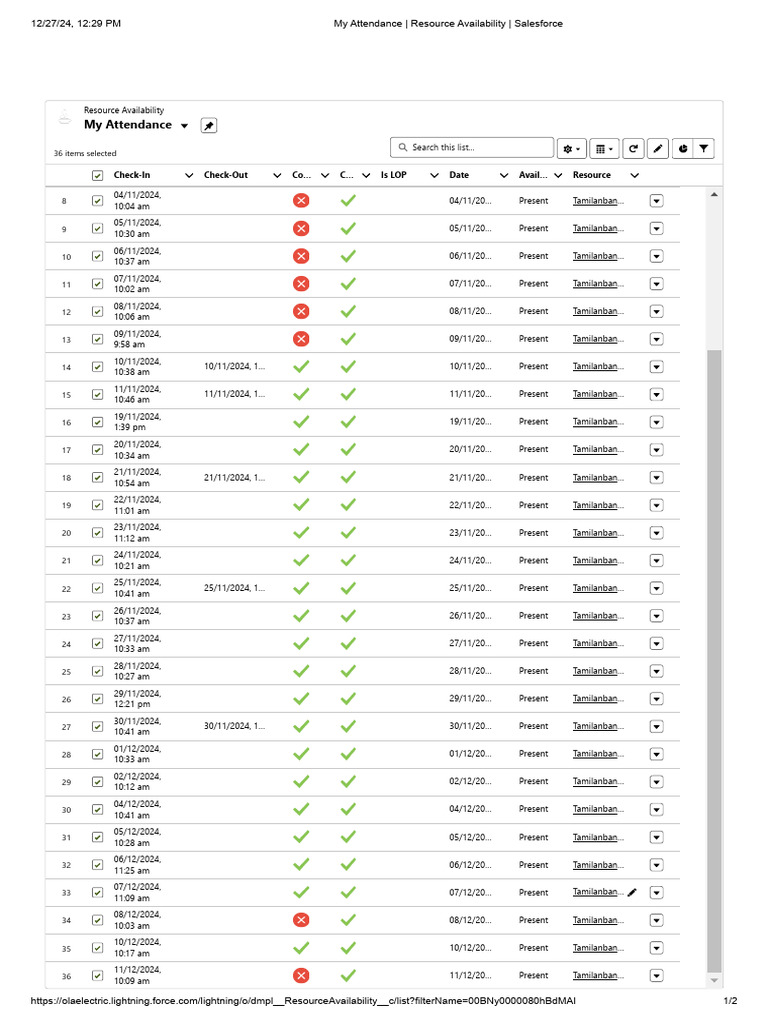 Attendance Record: Nov-Dec 2024 | PDF