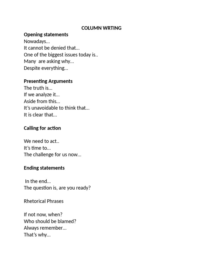 Expressions Column Writing English | PDF