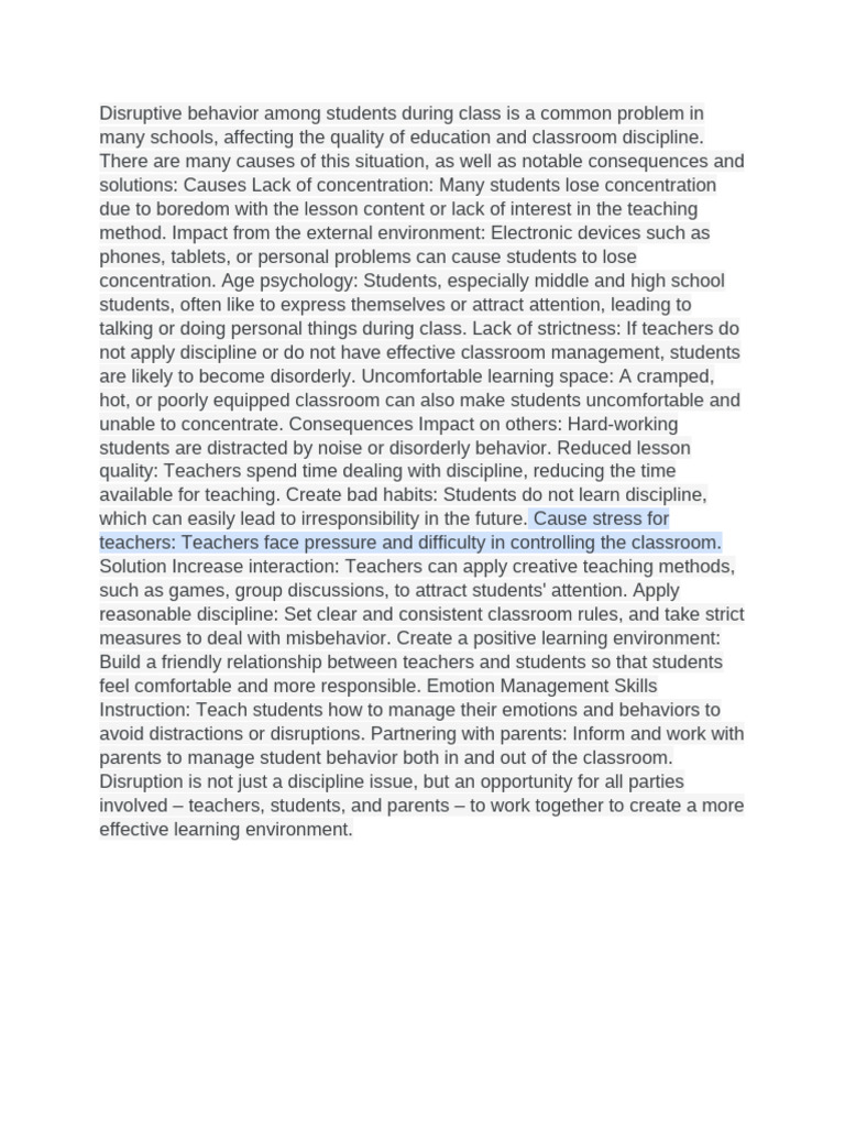 Disruptive Behavior Among Students During Class Is A Common Problem in ...