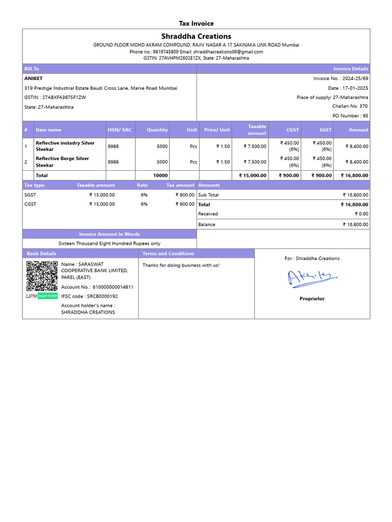 Tax Invoice - 2024-25 69 - 17 - 01 - 25 | PDF | Economy Of Asia ...
