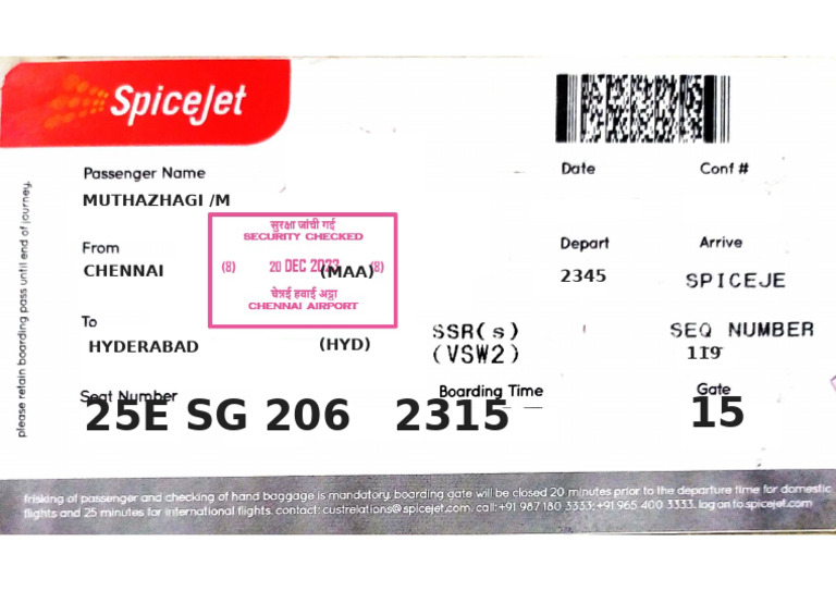 Boarding Muthazhagi - MAA - HYD | PDF