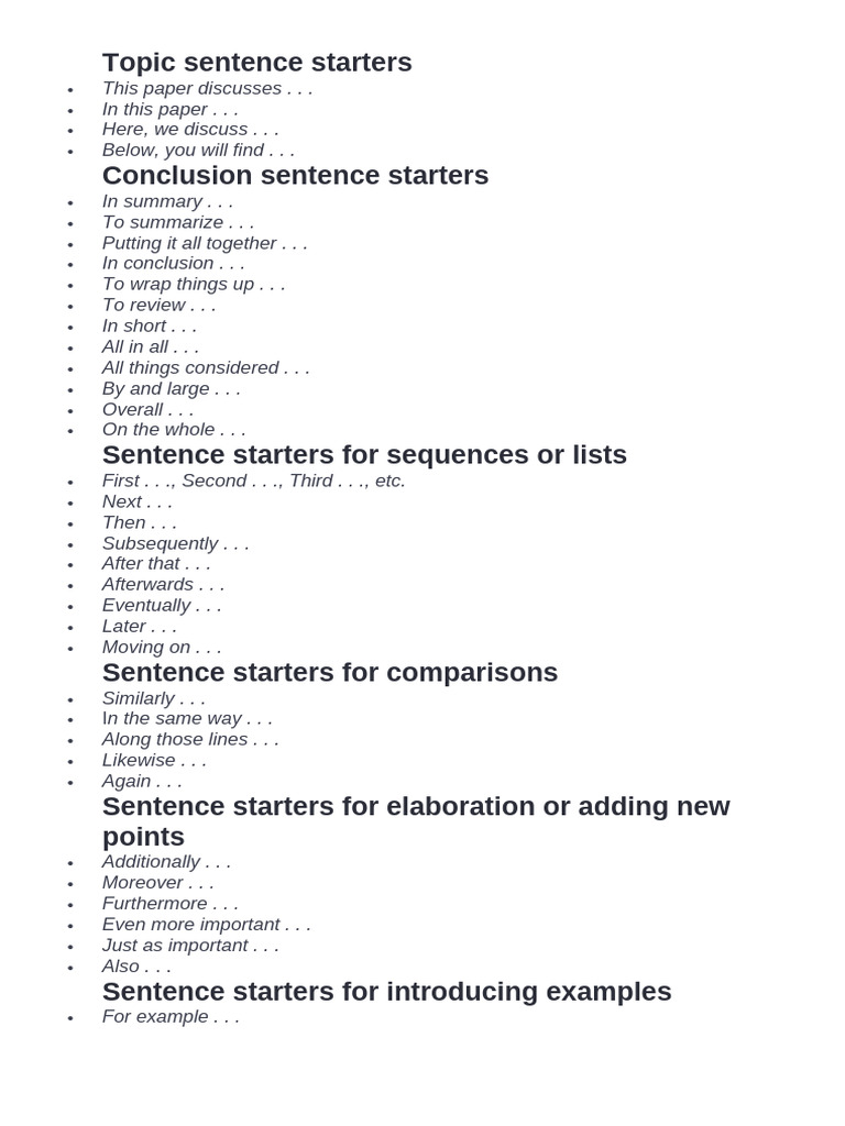 Sentence Starters | PDF