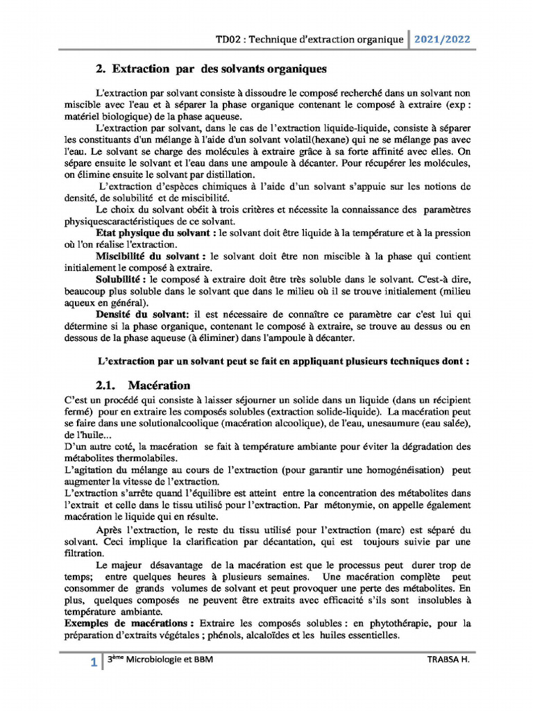 TD2 Technique Dextraction Organique | PDF