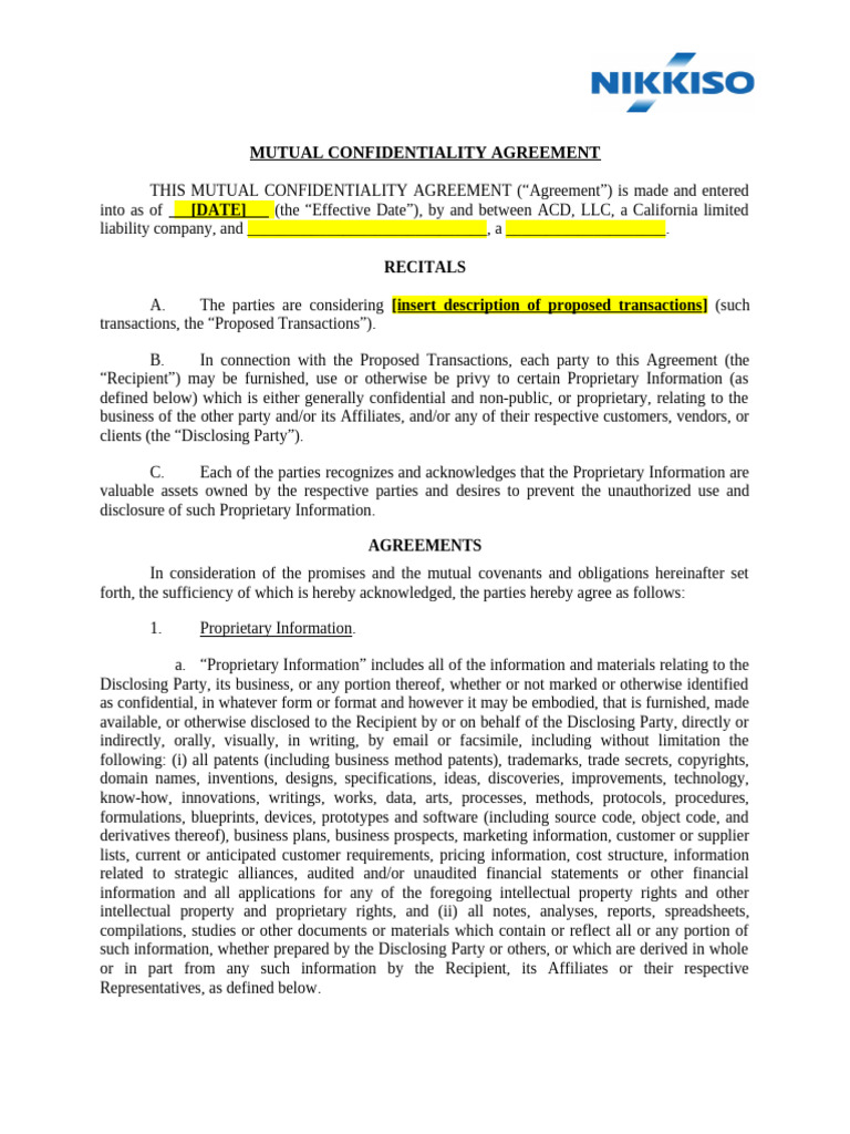 Mutual Confidentiality Agreement (ACD) 4.4.22 | PDF | Trade Secret ...