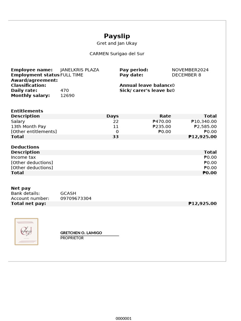 Malaysia Payslip Template Sample | PDF | Paycheck | Salary